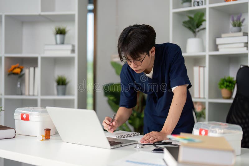 Focused Evaluation and Academic Growth. a Medical Student Leans Over a ...
