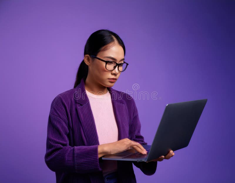 A Focused Female Software Engineer in a Casual Jacket, Debugging Code ...