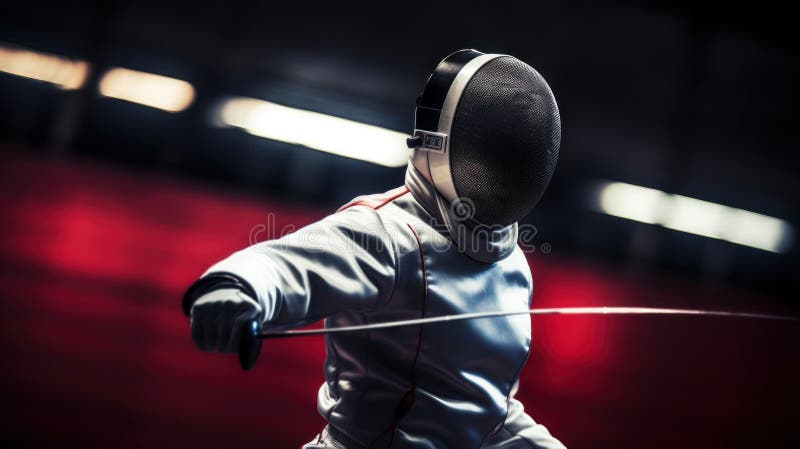 Fencer in Mask with Epee in Dynamic Pose Stock Illustration ...
