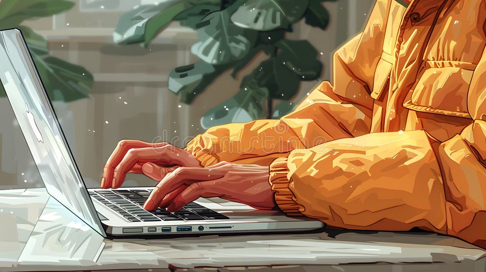 Hands Typing Away at the Minimalist Workstation Stock Illustration ...