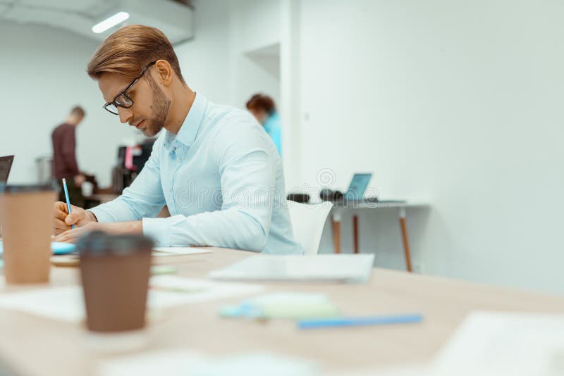 Focused Guy Working on a New Project in the Office Stock Image - Image ...