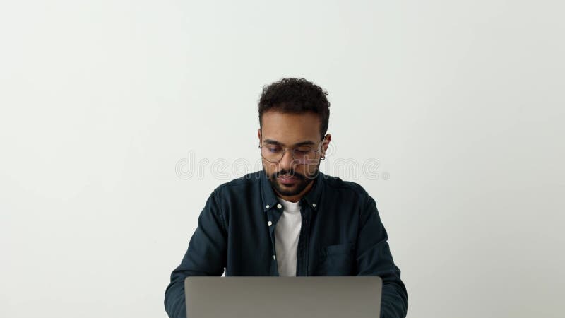 Focused Afro Black Guy Working Studying on Wireless Computer.Young Man ...