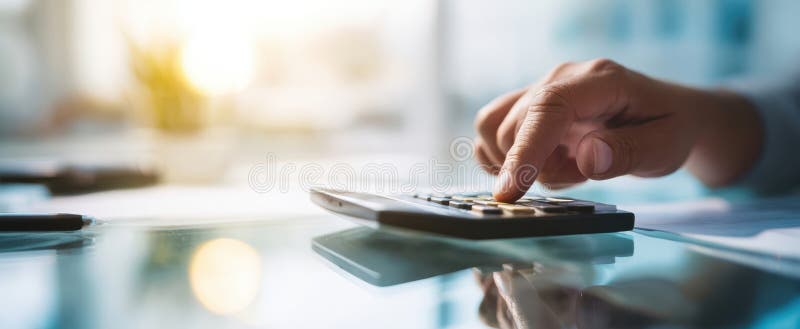 The Focused Hand Calculating Numbers on a Sleek Calculator at an Office ...