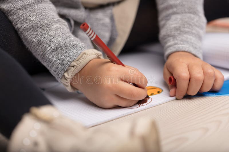 Focused on Hands Drawing, Learning by Playing Stock Image - Image of ...