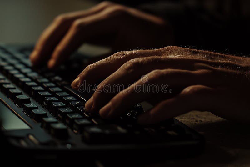 Focused Hands Typing on Keyboard Stock Illustration - Illustration of ...