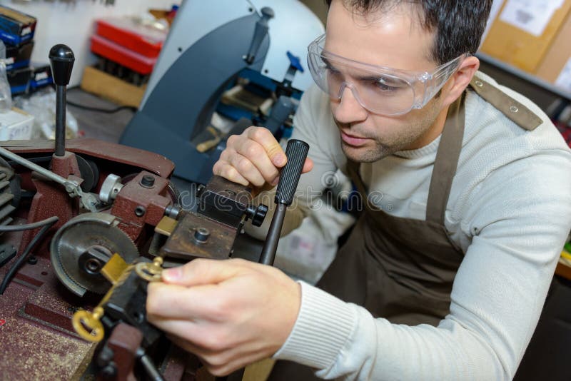 Focused Handyman at Work in Workshop Stock Photo - Image of plank ...