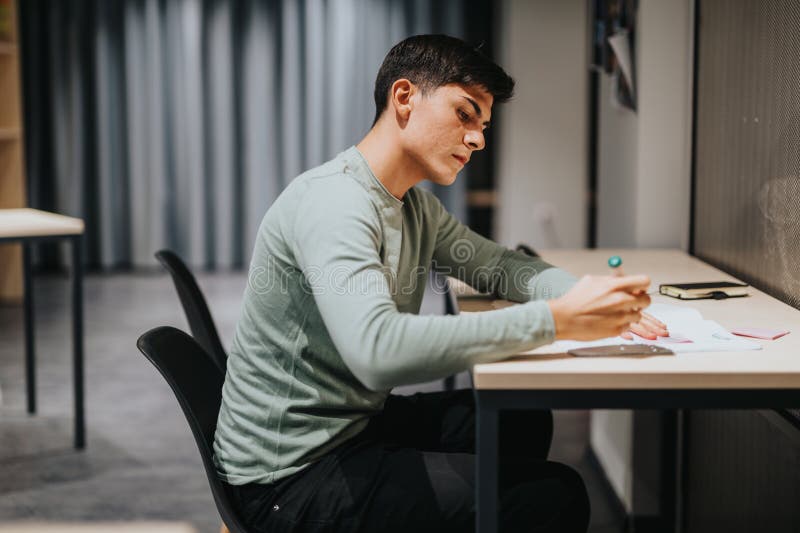 High School Student Concentrating on Study in a Classroom Setting Stock ...