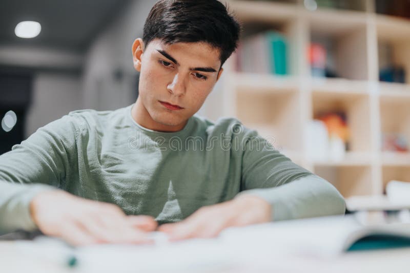 Focused High School Student Studying in Classroom Setting Stock Image ...