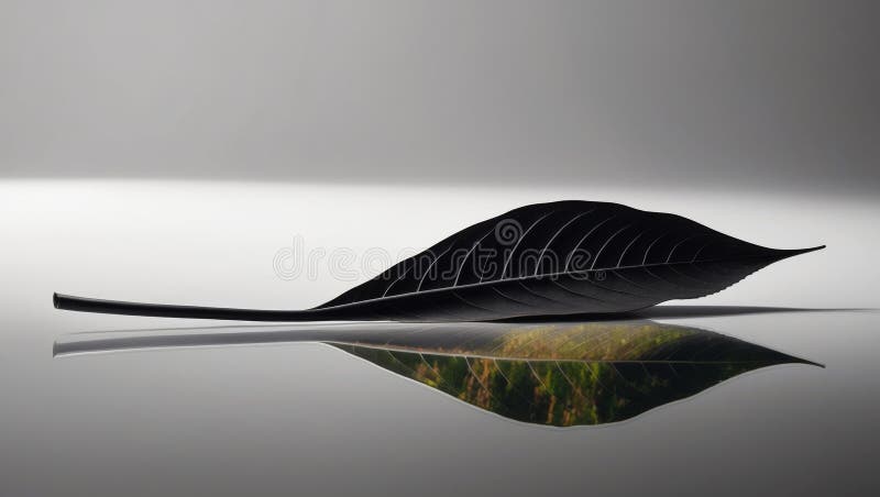 A Focused Image of a Black Leaf with a Reflection of Itself on Its ...