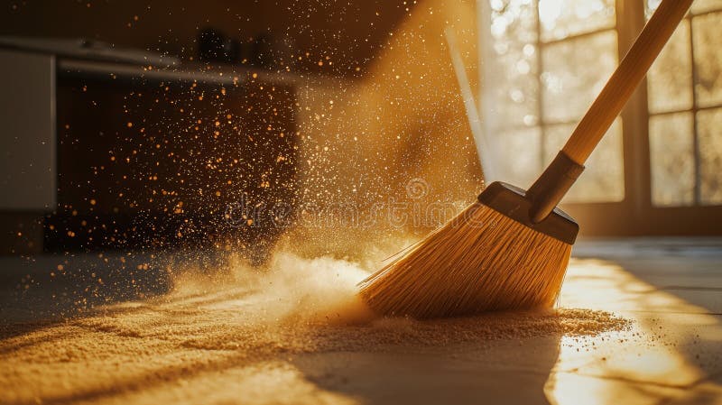 A Focused Image of a Broom Removing Dust and Debris from a Bright ...