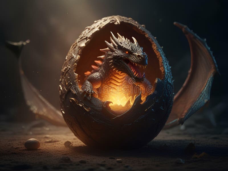 Focused Image of a Dragon Hatching from Its Egg 7 Stock Illustration ...