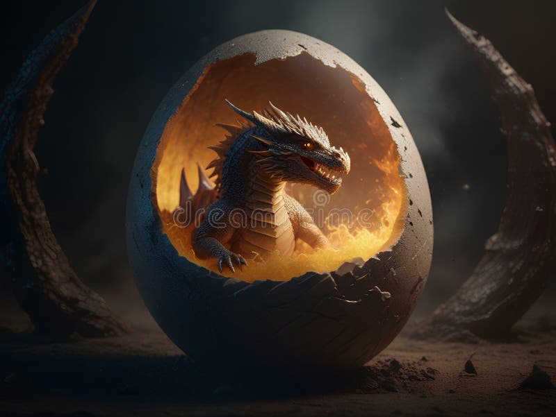 Focused Image of a Dragon Hatching from Its Egg 3 Stock Illustration ...