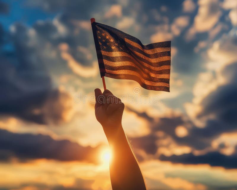 Focused Image of a Hand Proudly Holding a Flag, of America is ...