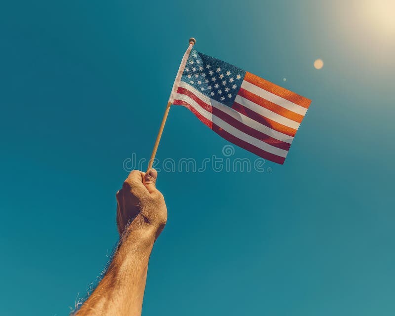 Focused Image of a Hand Proudly Holding a Flag, of America is ...