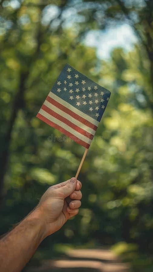 Focused Image of a Hand Proudly Holding a Flag, of America is ...