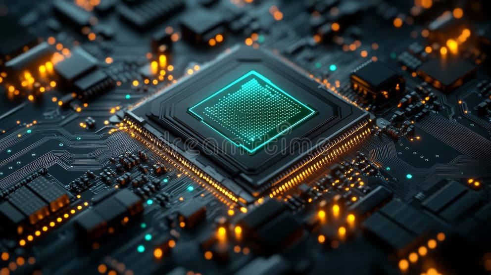A Focused Image of a Microchip S Elaborate Circuitry and Central ...