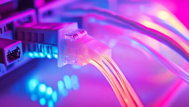 A Focused Image of Network Cables Connected To a Tech Equipment Rack ...