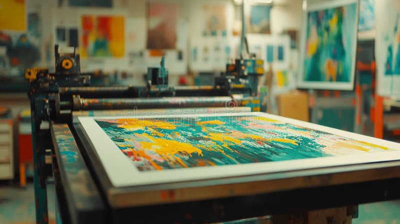 A Focused Image of a Press Printing Machine at Work, Printing in Color ...