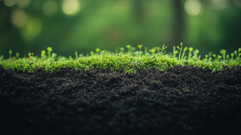 A Focused Image of Soil Layers Beneath Green Grass, Set on a Clean and ...