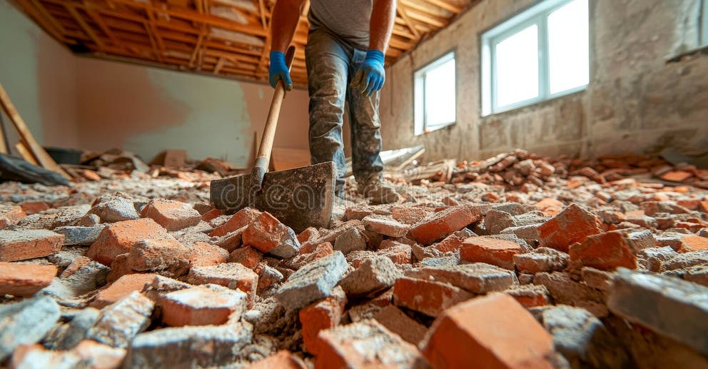 A Focused Image of a Workman Using a Sledgehammer To Strike a Devastating Blow To a Brick and ...
