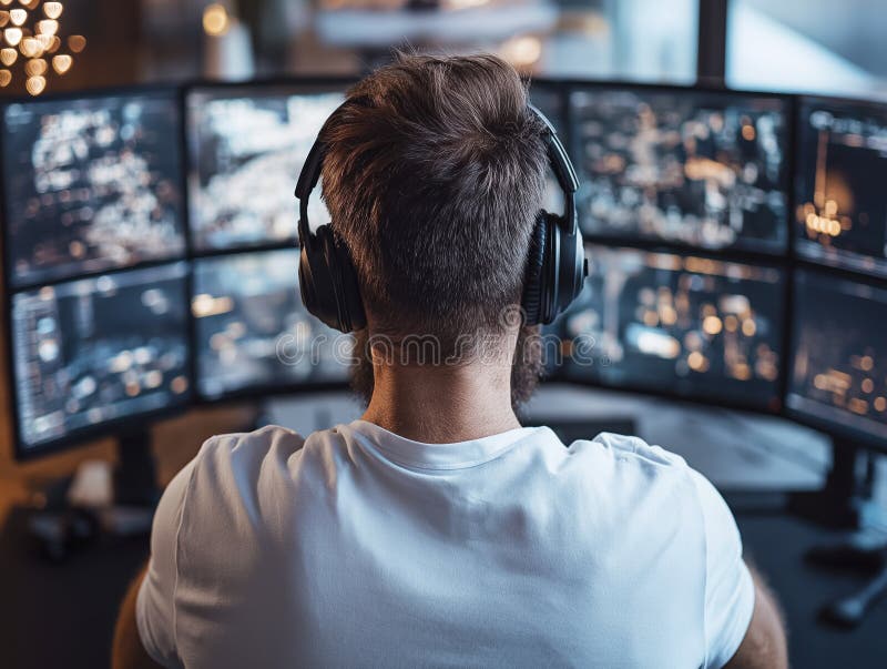 Focused Individual Engages in Immersive Gaming Experience at a Modern ...