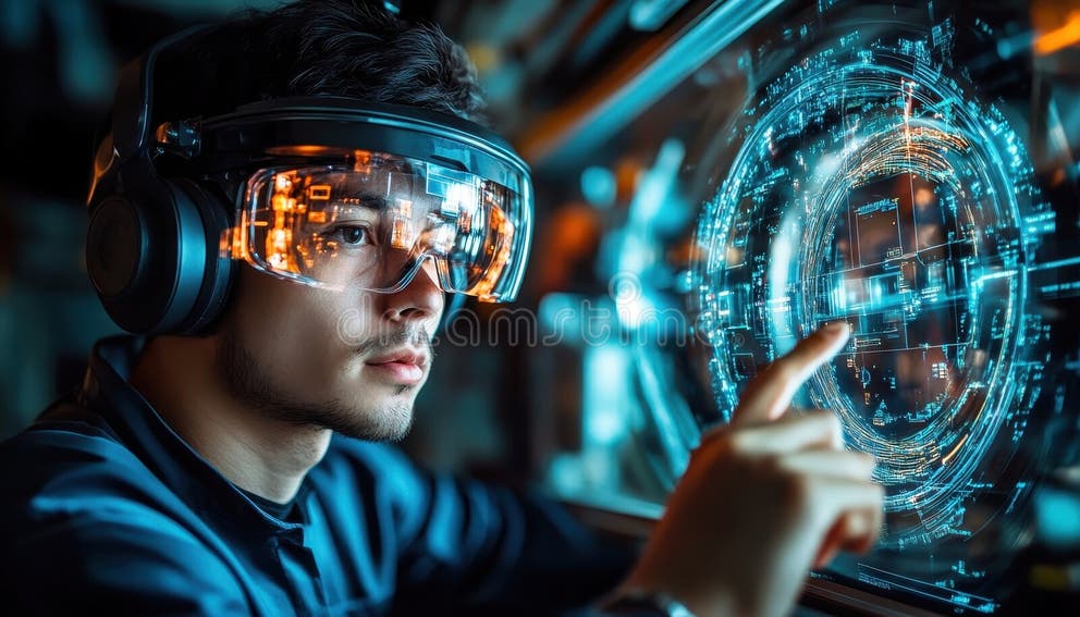 Focused Individual Using Advanced Technology Interactively. a Glimpse ...