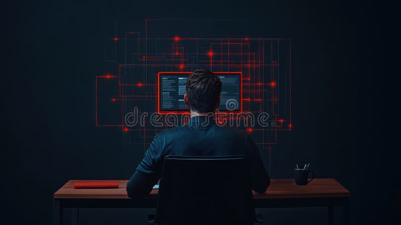 A Focused Individual Working on a Digital Screen with Abstract Data ...