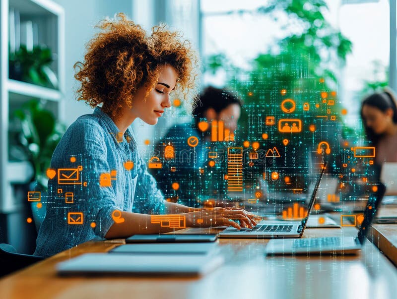 A Focused Individual Working on a Laptop, Engaged in Technology Data ...