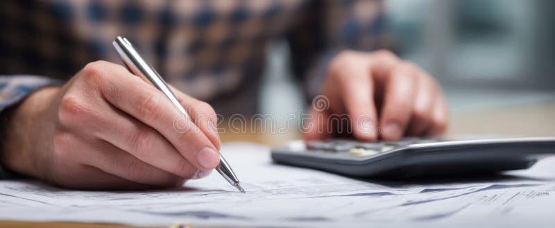 The Focused Individual Writing on Paperwork while Using a Calculator ...