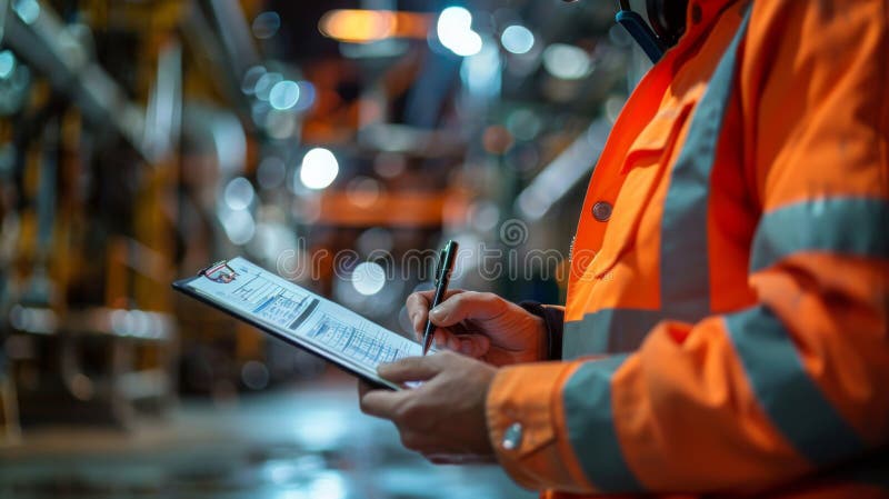 Focused Industrial Worker with Clipboard Checking Inventory in a Well ...