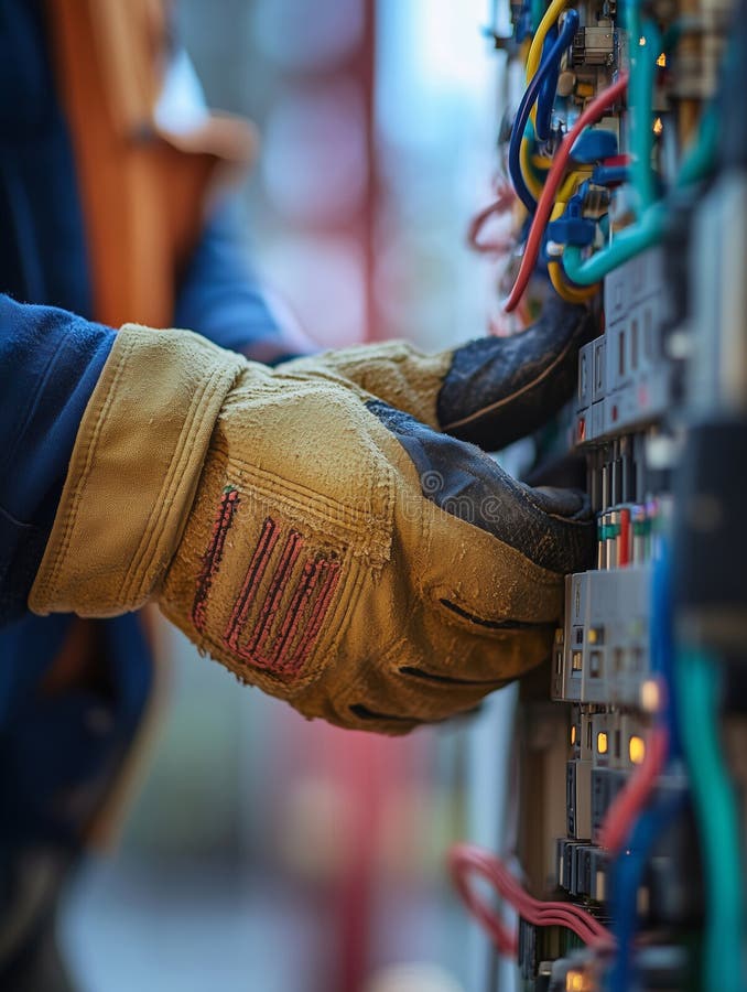 Electrician Engages with Panel Wiring while Ensuring Safety and ...
