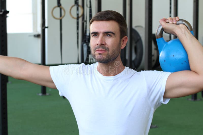 Focused Male during Functional Workout Stock Image - Image of kettle ...