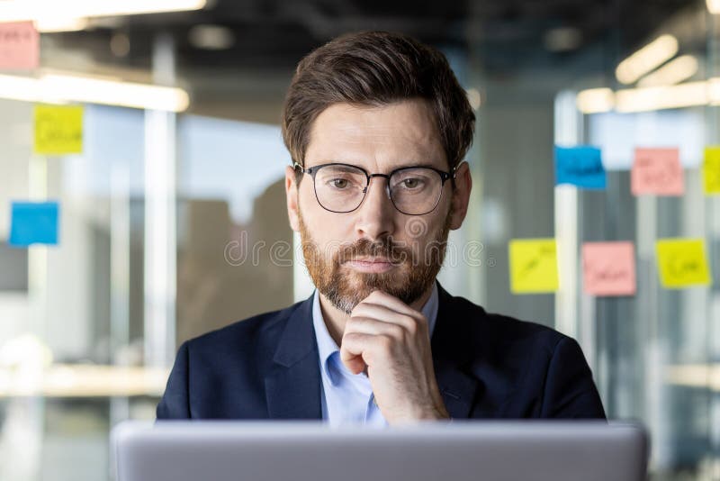 Professional Man Working on Laptop in Modern Office Stock Image - Image ...