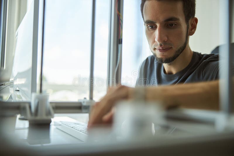 Focused Male Scientist Using a 3D Printer Stock Photo - Image of cute ...