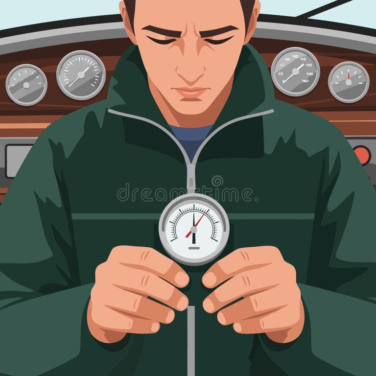 Focused Man Checking Gauge on Control Panel in Cabin, Vector Art Stock Vector - Illustration of ...