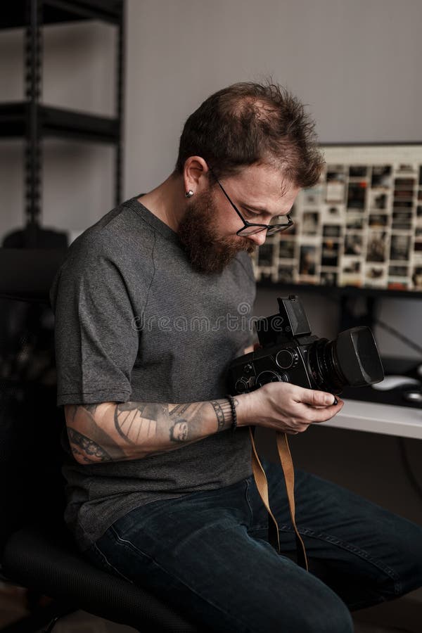 Man with Medium Format Camera Stock Image - Image of work, capture ...