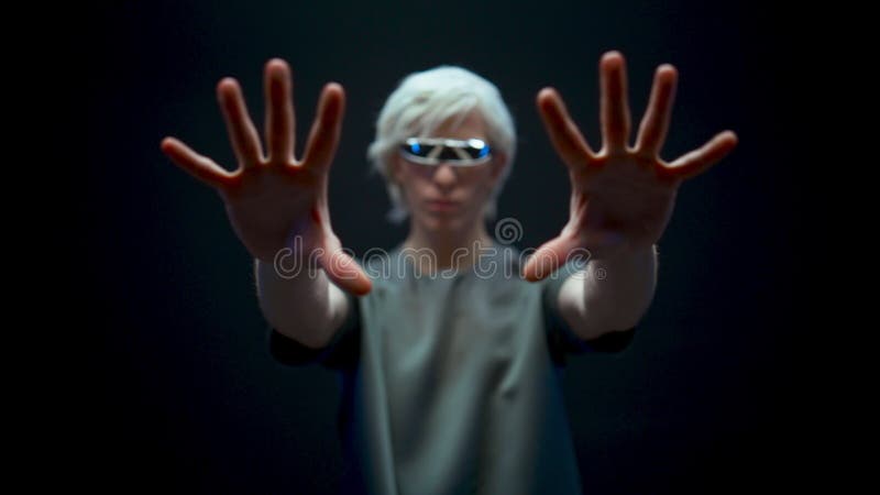 Focused Man Moving Rotating Virtual Objects. Vr Glasses Student Zoom ...