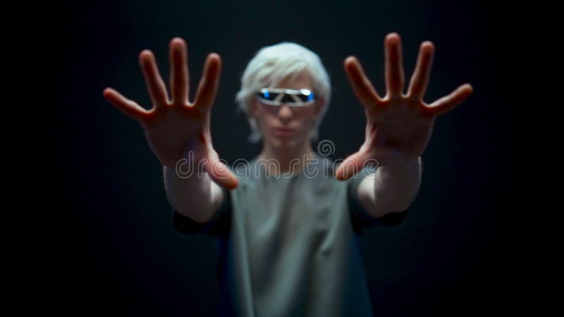 Focused Man Moving Rotating Virtual Objects. Vr Glasses Student Zoom ...