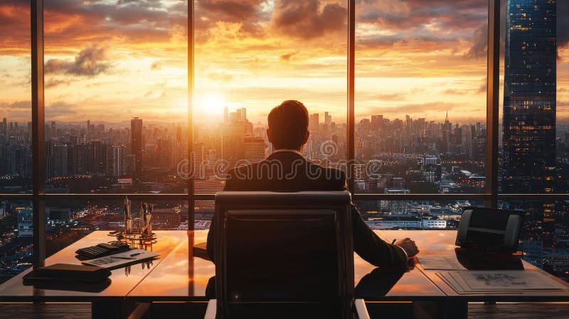 A Focused Man Sitting at a Desk by a Window Engaged in Work with ...
