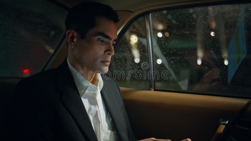 Focused Man Tapping Computer Screen Vehicle Closeup. Specialist Working ...