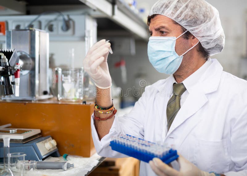 Focused Man Technician Working in Research Laboratory Stock Photo ...