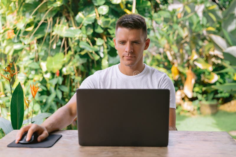 Focused Man Using Laptop, Successful Freelancer Working Online on ...