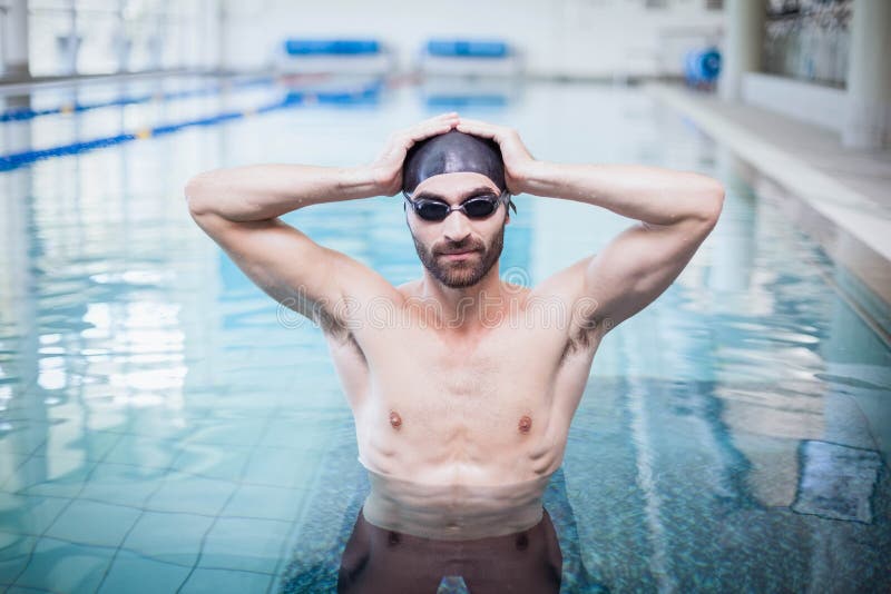 Focused Man Wearing Swim Cap and Goggles Stock Image - Image of pursuit ...