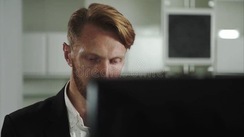 Focused Man Working at a Computer Stock Footage - Video of caucasian ...