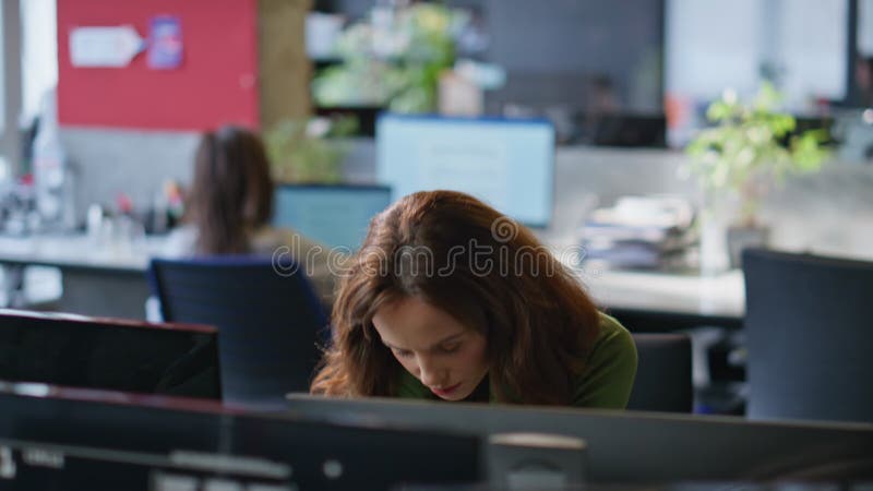 Focused Manager Using Pc Working Office at Open Space Closeup ...