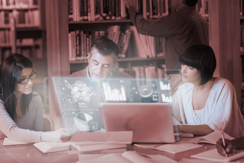 Focused Mature Students Working Together Digital Interface Stock Photos ...