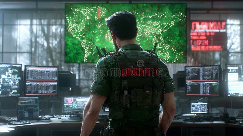 Focused Military Operative Global Surveillance Stock Illustration ...