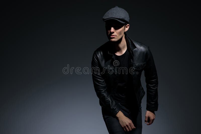 Focused Mysterious Guy Looking Forward and Preparing Stock Photo ...