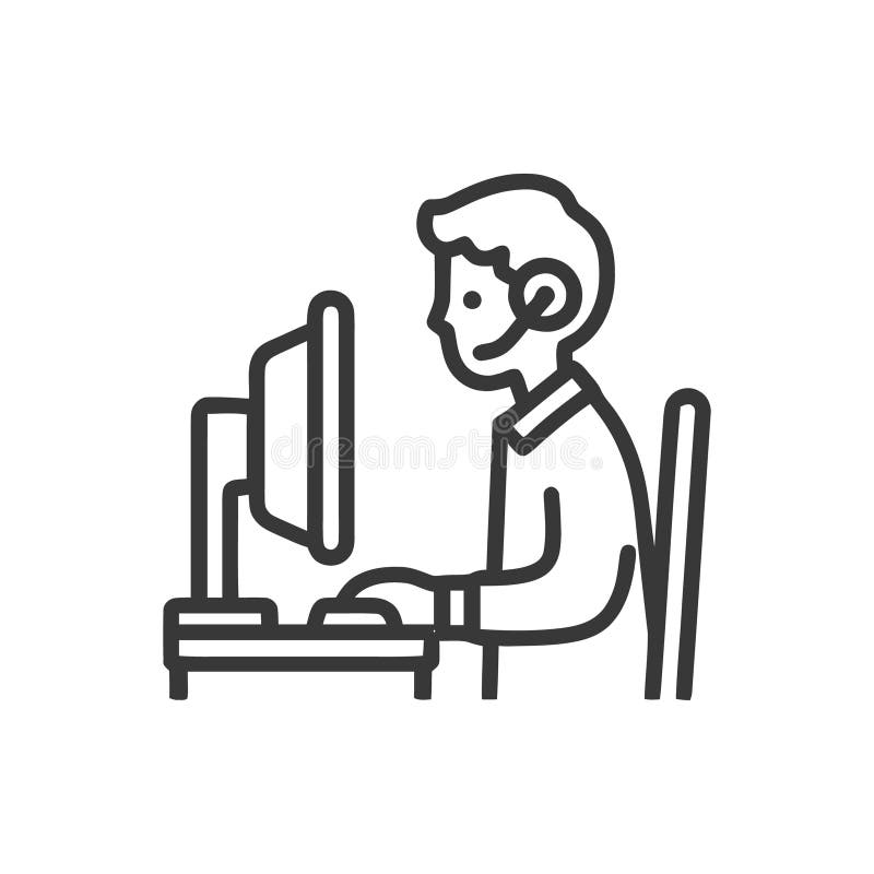 Customer Service Representative Working at Computer, Headset, Office ...