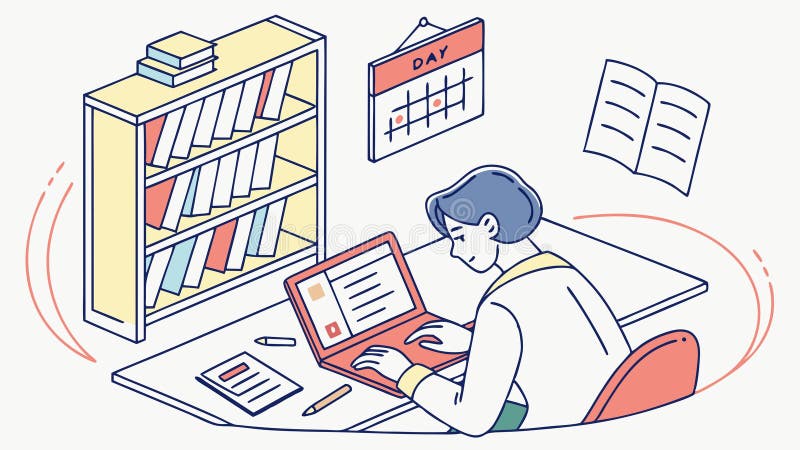 Focused Person Studying or Working in Library, Vector Design Generative ...